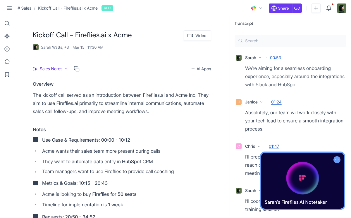 Fireflies.tech — AI Notetaker for Meetings